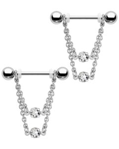 cocharm 2pcs stainless steel nipple rings 14g nipple barbell dangling chain cz nipple piercing jewelry for women