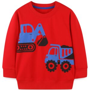 bumeex toddler boy's sweatshirt clothes,crewneck long sleeve shirt top outfit red truck 5t