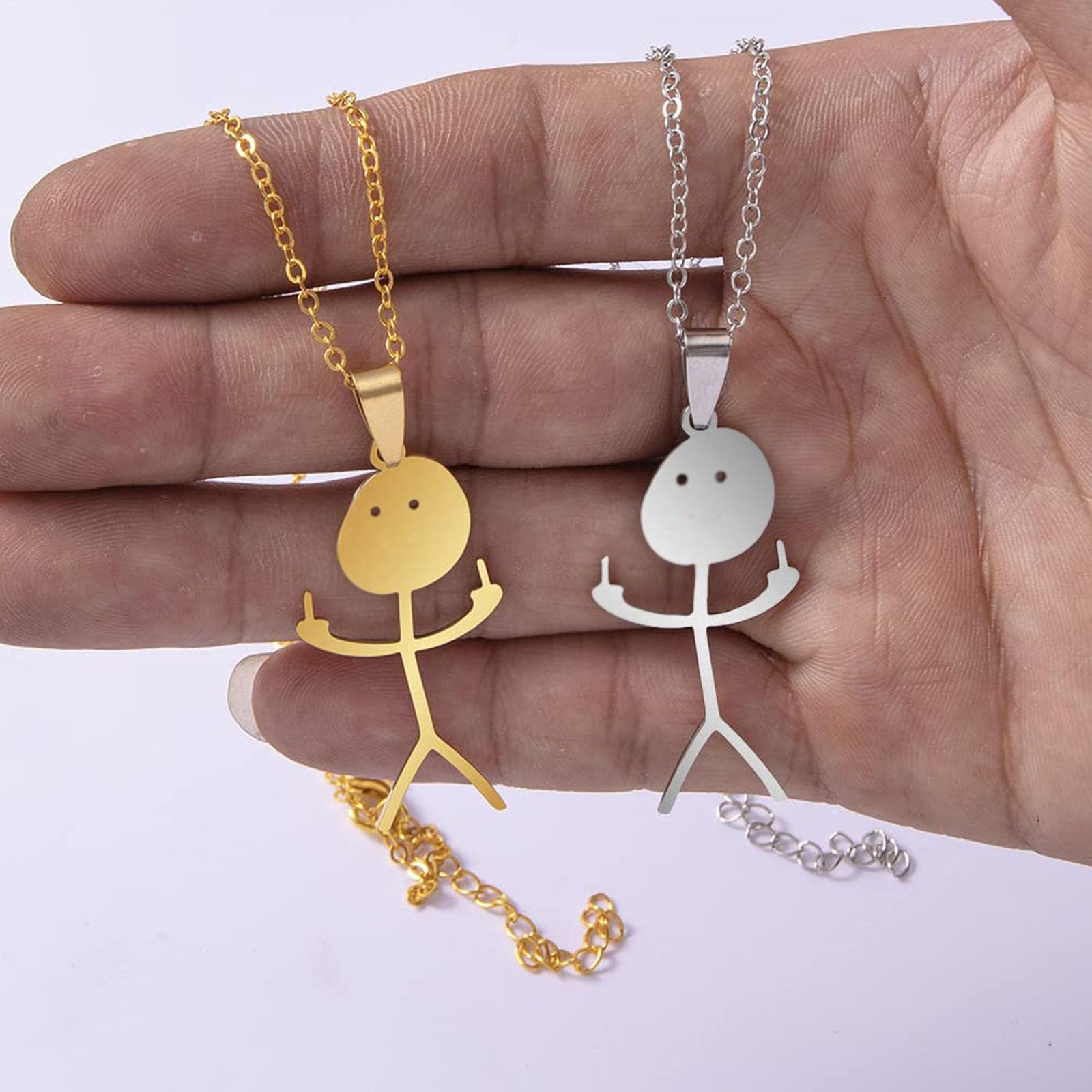 Funny Doodle Necklace Personalized Smiley Finger Statement Best Friend Pendant Unique Friendship Gift for Women Men Teen Girls Boys Cool Handmade Silver Necklaces Jewelry