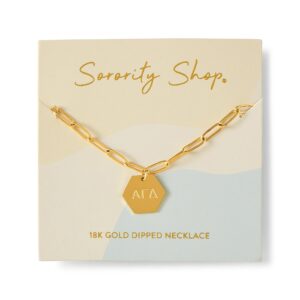 Sorority Shop Alpha Gamma Delta Paperclip Necklace — AGD 18K Gold Plated Sorority Gifts Necklace, Long-Lasting Alpha Gamma Delta Gifts for Women