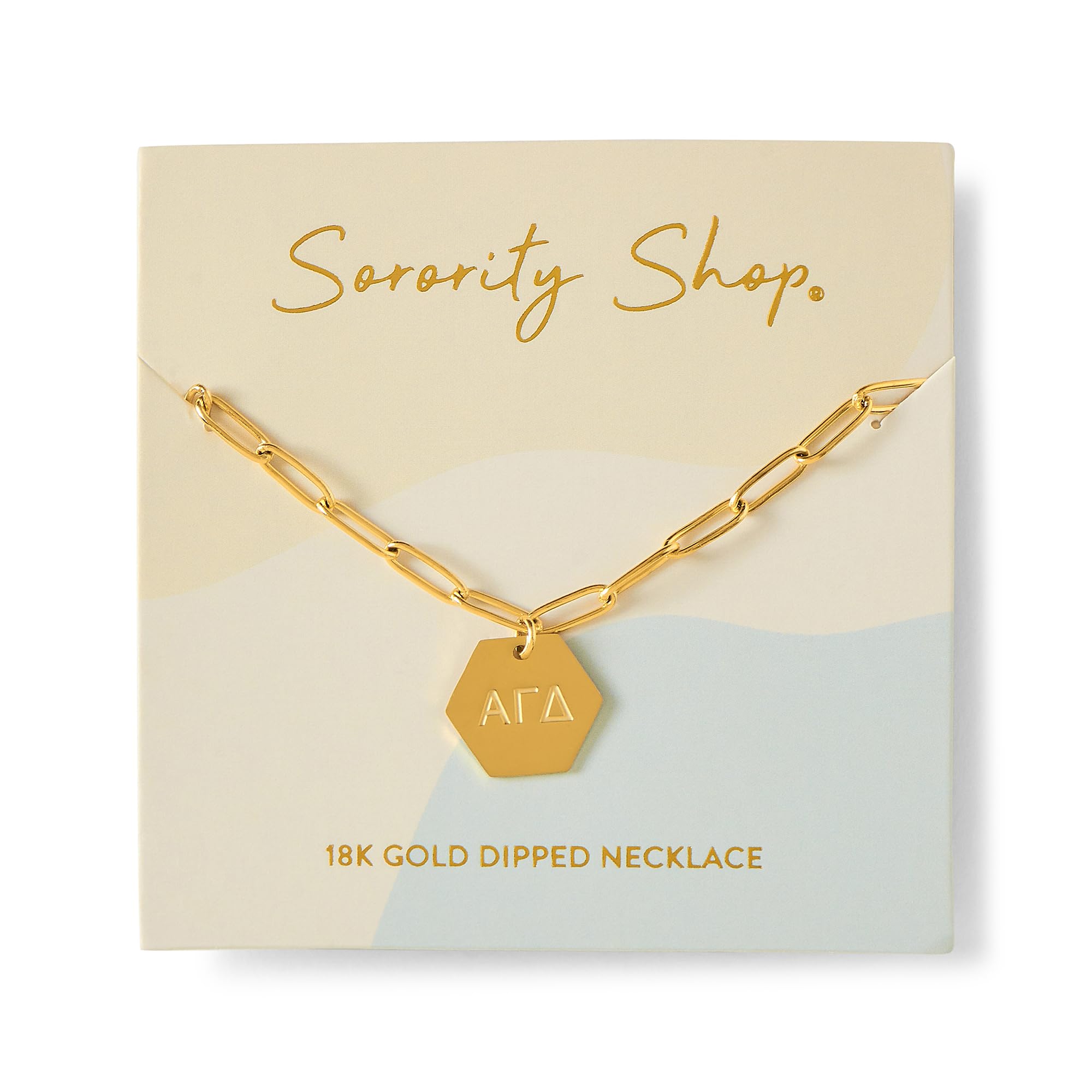 Sorority Shop Alpha Gamma Delta Paperclip Necklace — AGD 18K Gold Plated Sorority Gifts Necklace, Long-Lasting Alpha Gamma Delta Gifts for Women