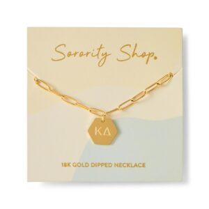 Sorority Shop Kappa Delta Paperclip Necklace — KD 18K Gold Plated Sorority Gifts Necklace, Long-Lasting Kappa Delta Gifts for Women