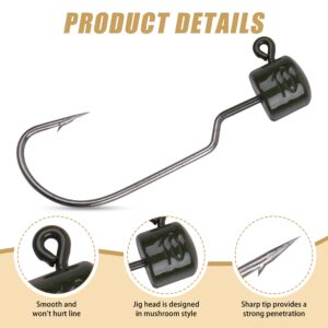 Ned Rig Jig Heads for Soft Lures, 20Pcs Wide Gap Shroom Jig Hooks Set Offset Ned Hooks for Bass Fishing (1/4oz)