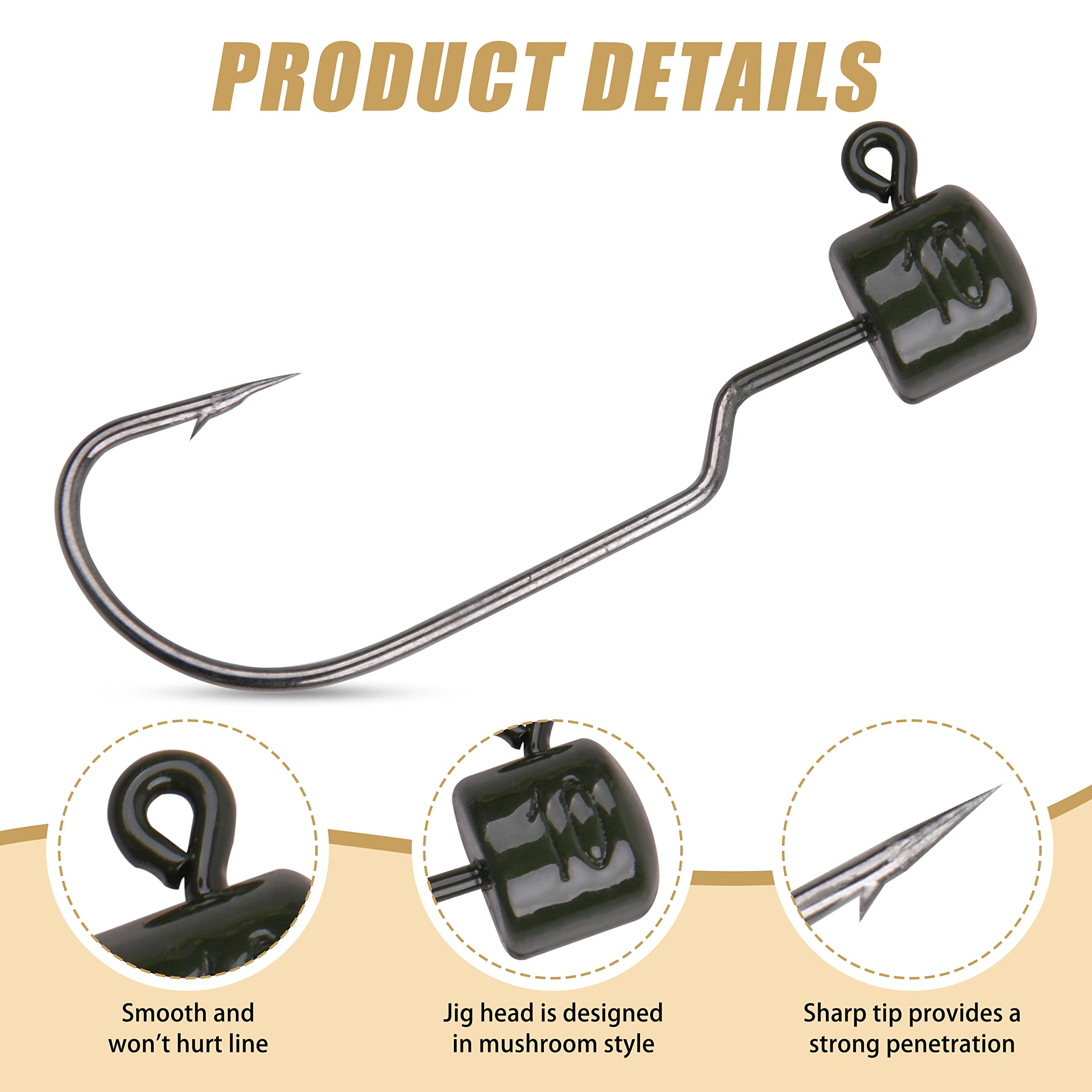 Ned Rig Jig Heads for Soft Lures, 20Pcs Wide Gap Shroom Jig Hooks Set Offset Ned Hooks for Bass Fishing (1/4oz)