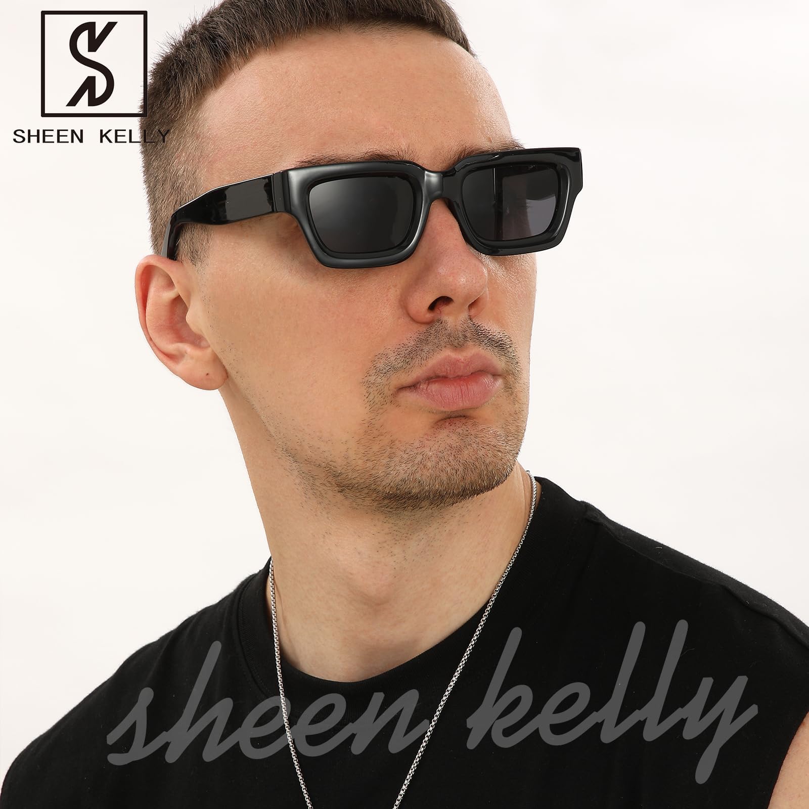 SHEEN KELLY Retro Thick Rectangular Sunglasses For Men Women Trendy Chunky Square Frame Tinted Lens Fashion Cute Eyewear