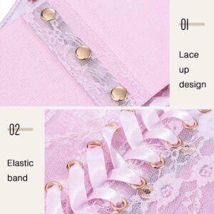 BODIY Women Lace Corset Belts Pink Elastic Cinch Belt Tied Waspie Wide Waist Bustiers for Dress Costume Dance Halloween Rave Accessory