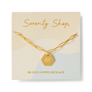 Sorority Shop Delta Gamma Paperclip Necklace — DG 18K Gold Plated Sorority Gifts Necklace, Long-Lasting Delta Gamma Gifts for Women