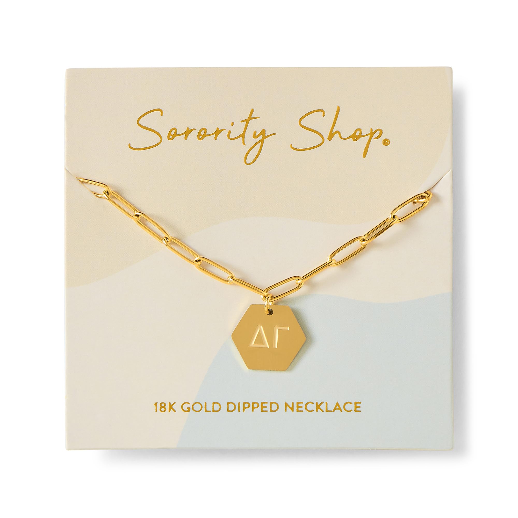 Sorority Shop Delta Gamma Paperclip Necklace — DG 18K Gold Plated Sorority Gifts Necklace, Long-Lasting Delta Gamma Gifts for Women