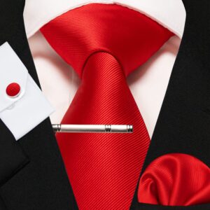 RBOCOTT Red Tie and Bow Tie Pocket Square with Cufflinks and Tie Clip Sets for Men(15)