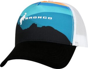 ford bronco trucker hat, woven 6-panel baseball cap, black/white