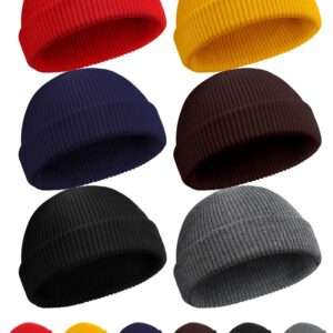 SATINIOR 4 Pieces Winter Short Fisherman Beanie Hat Trawler Beanie Watch Hat Edge Skullcap for Men (Black, Brown, Yellow, Blue, Dark Grey)