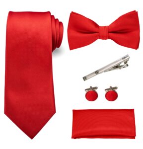 rbocott red tie and bow tie pocket square with cufflinks and tie clip sets for men(15)