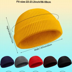 SATINIOR 4 Pieces Winter Short Fisherman Beanie Hat Trawler Beanie Watch Hat Edge Skullcap for Men (Black, Brown, Yellow, Blue, Dark Grey)