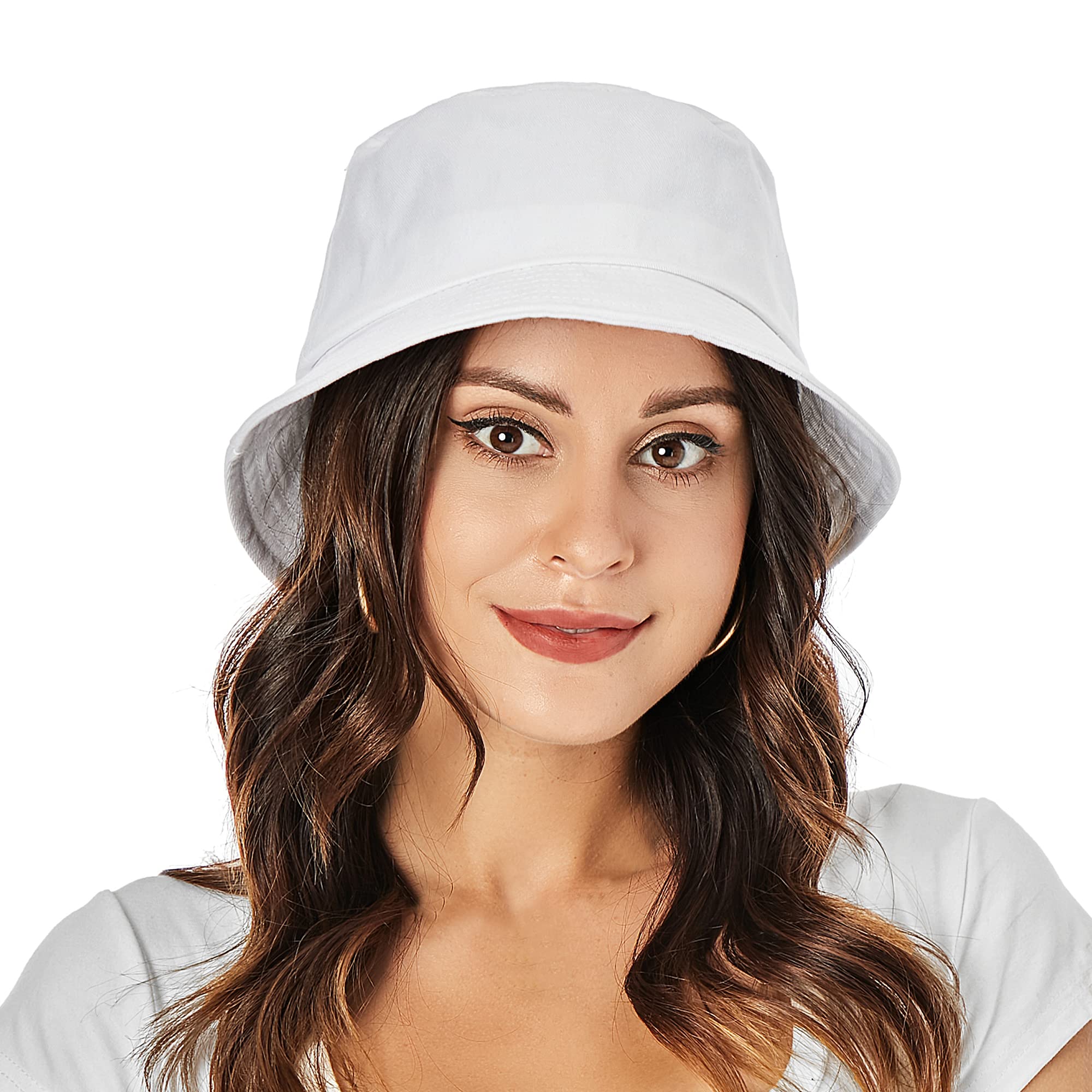 Women Men Bucket Hat Unisex Packable Cotton Sun Hat Plain Colors 9 Pack (9 Pack White)