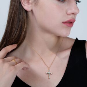 Meow Star Cross Necklace for Women Gold Plated Cross Pendant Necklace Cross Layered Necklace Minimalist Simple God Lords Prayer Religious Jewelry Gift