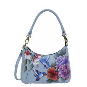 anna by anuschka women's hand-painted genuine leather large top zip hobo - garden jewels