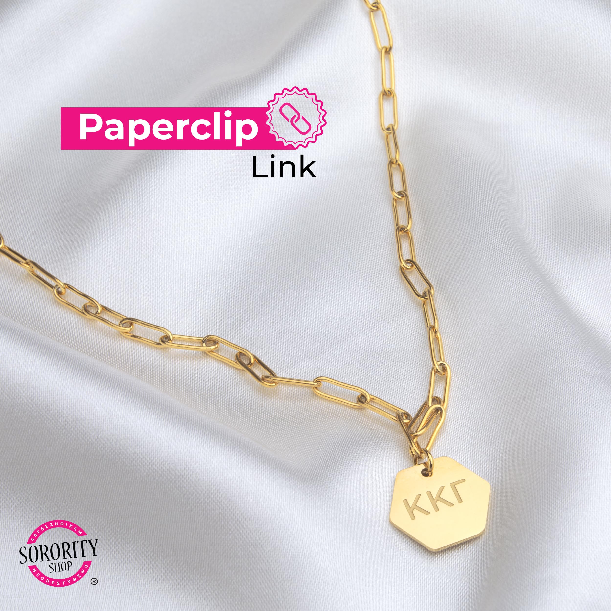 Sorority Shop Kappa Alpha Theta Paperclip Necklace — KAT 18K Gold Plated Sorority Gifts Necklace, Long-Lasting Kappa Alpha Theta Gifts for Women