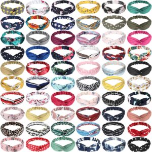 janinka 60 pcs boho knotted hairbands for women's hair bulk, twist knotted headband non slip head wraps for wigs washing face, stretchy floral bandeau hairband hair accessories