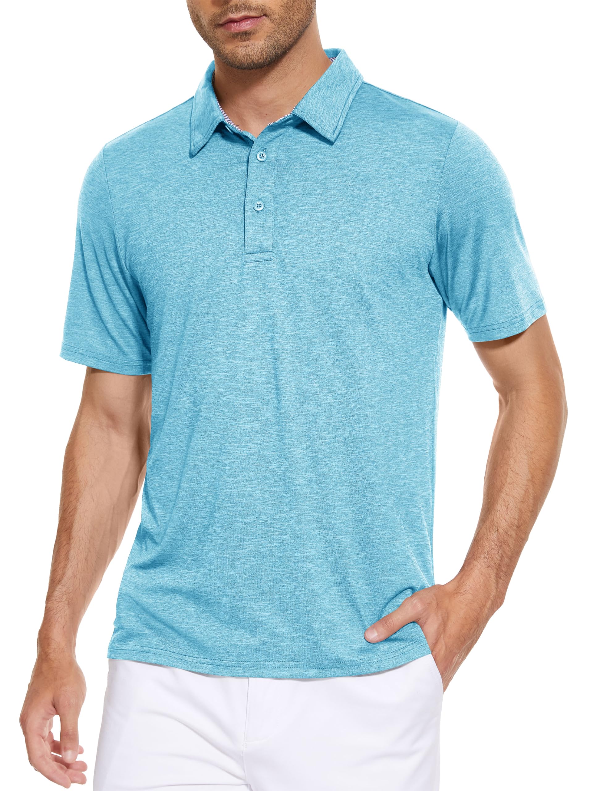 Polo Shirts for Men Short Sleeve Shirts Golf Shirts for Men Casual Shirts Summer T-Shirts Work Shirts for Men Quick Dry Shirts Outdoor Polo Shirt Water Blue