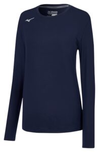 mizuno women's standard long sleeve attack tee, navy, medium