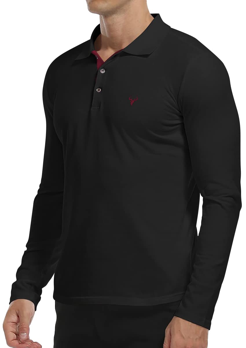 YTD Mens Polo Shirts Long Sleeve Cotton Golf Polo Shirts for Men Slim Fit Casual Tops