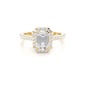 emerald halo cut moissanite 1ct engagement rings for women 10k yellow gold prong set promise ring for her proposal wedding anniversary