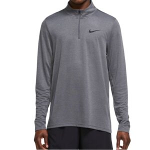 Nike Men’s Breathe Superset Iron Grey ¼ Zip (Quarter Zip) Training/Running Lightweight Long Sleeve Baselayer Shirt, Black Swoosh, Dri-Fit Wicks Moisture, Style CZ1212/Color 068, Size Small