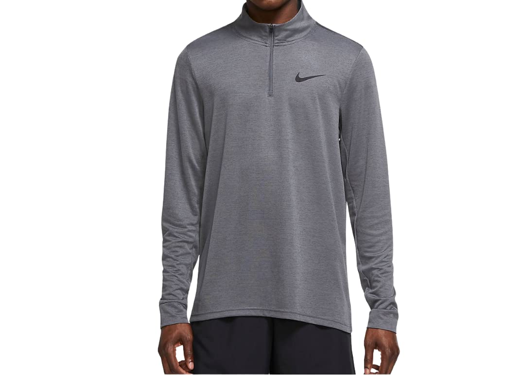 Nike Men’s Breathe Superset Iron Grey ¼ Zip (Quarter Zip) Training/Running Lightweight Long Sleeve Baselayer Shirt, Black Swoosh, Dri-Fit Wicks Moisture, Style CZ1212/Color 068, Size Small