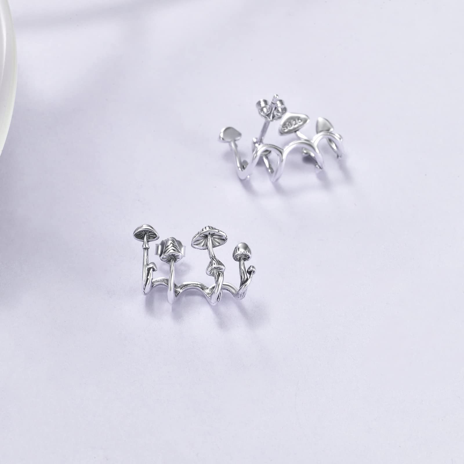 TIGER RIDER Mushroom 925 Sterling Silver Earrings Stud Claw Earrings Cuff Cute Gothic Jewelry for Women Gift…