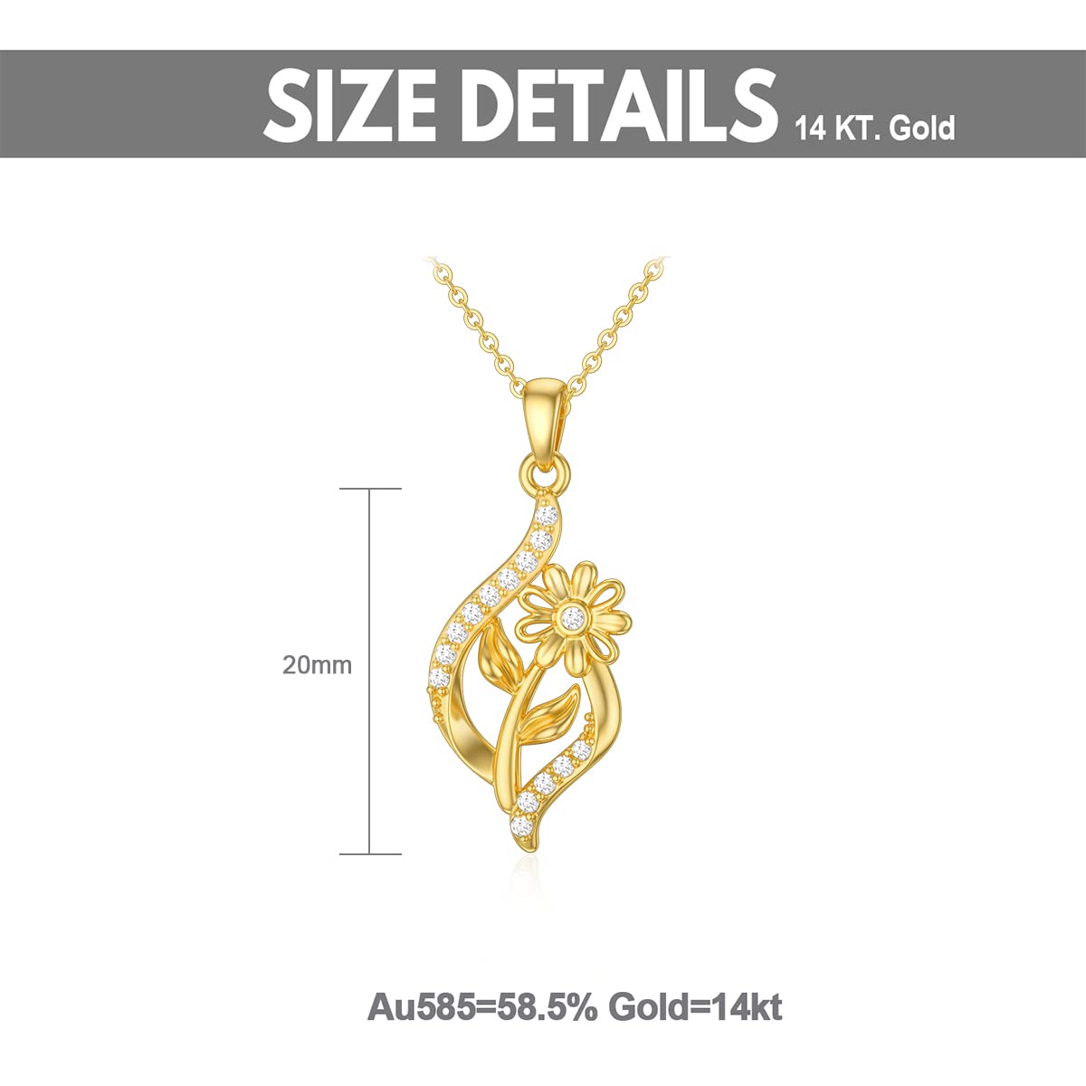 Rikelus 14K Gold Sunflower Necklace for Women Solid Gold Infinity Pendant Necklace Sunflower Jewelry Dainty Flower Necklace Christmas Birthday Gift for Girlfriend Wife Mom Her 16+1+1 inch (Infinity)