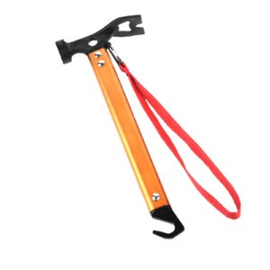 carbon steel aluminum camping hammer, 12" small lightweight three-in-one functional tent stake hammer for hiking kit orange