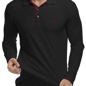 YTD Mens Polo Shirts Long Sleeve Cotton Golf Polo Shirts for Men Slim Fit Casual Tops