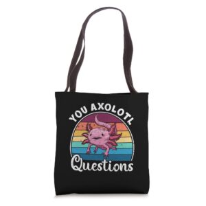 you axolotl questions funny cute pink axolotl kawaii tote bag