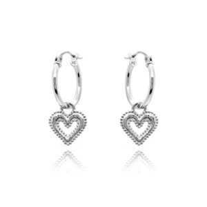 paz creations 925 sterling silver earrings for women - small hoop earrings with heart charm, hypoallergenic sterling silver dangle earrings for women (sterling silver charm)