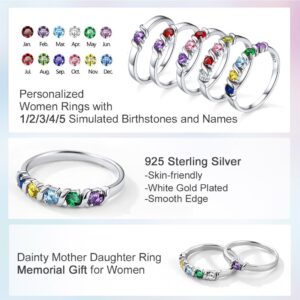 Custom4U Mother Name Rings with 5 Birthstones Customized Personalized Family Promise Sterling Silver Rings for Women Grandma