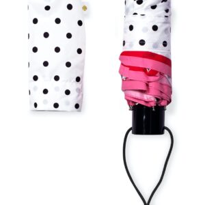 Kate Spade New York Mini Umbrella, Compact Umbrella with Storage Sleeve, Small Umbrella for Backpack or Car (Cabana Dot)