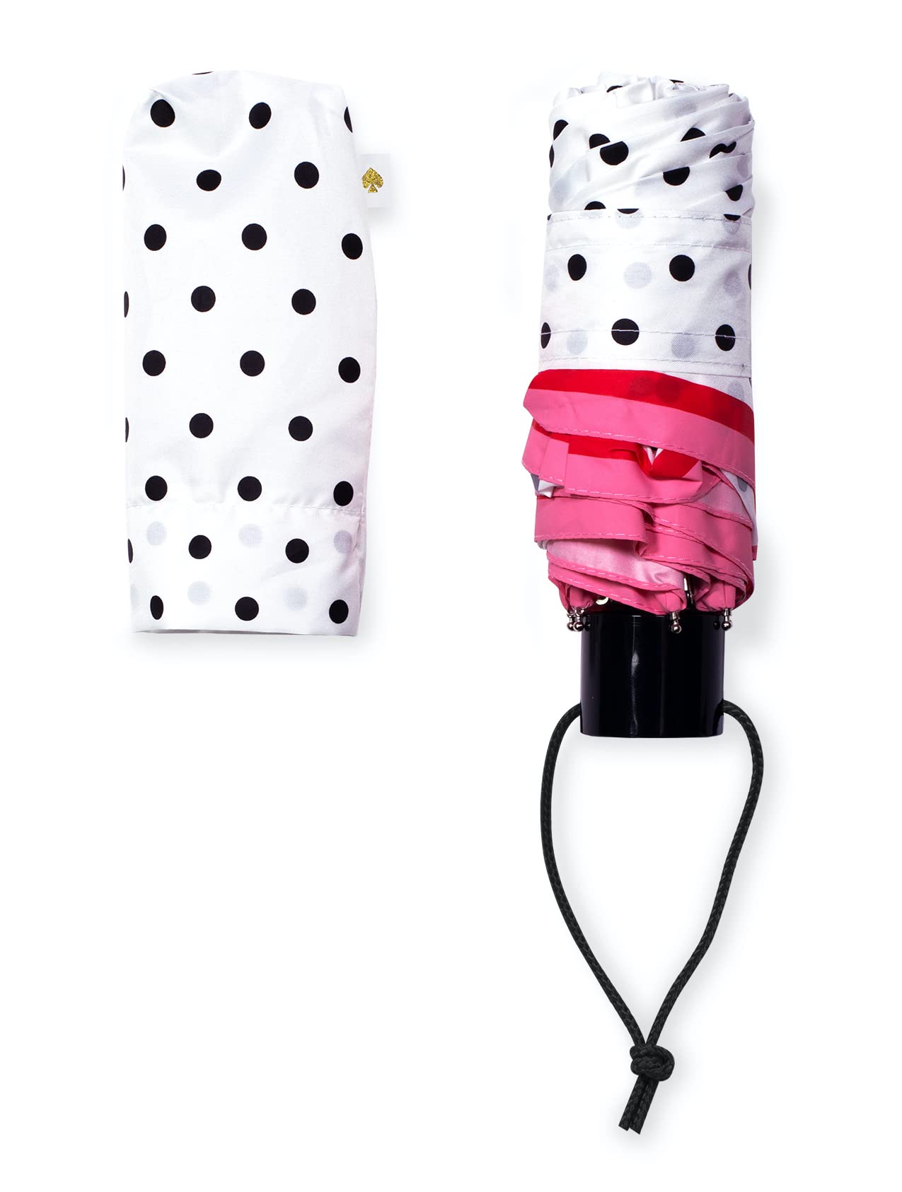 Kate Spade New York Mini Umbrella, Compact Umbrella with Storage Sleeve, Small Umbrella for Backpack or Car (Cabana Dot)