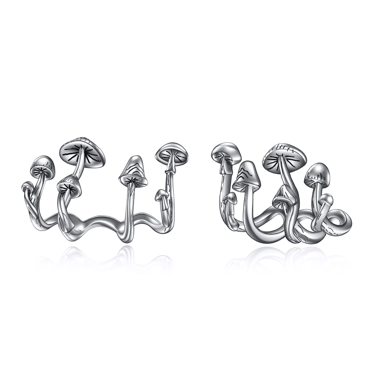 TIGER RIDER Mushroom 925 Sterling Silver Earrings Stud Claw Earrings Cuff Cute Gothic Jewelry for Women Gift…