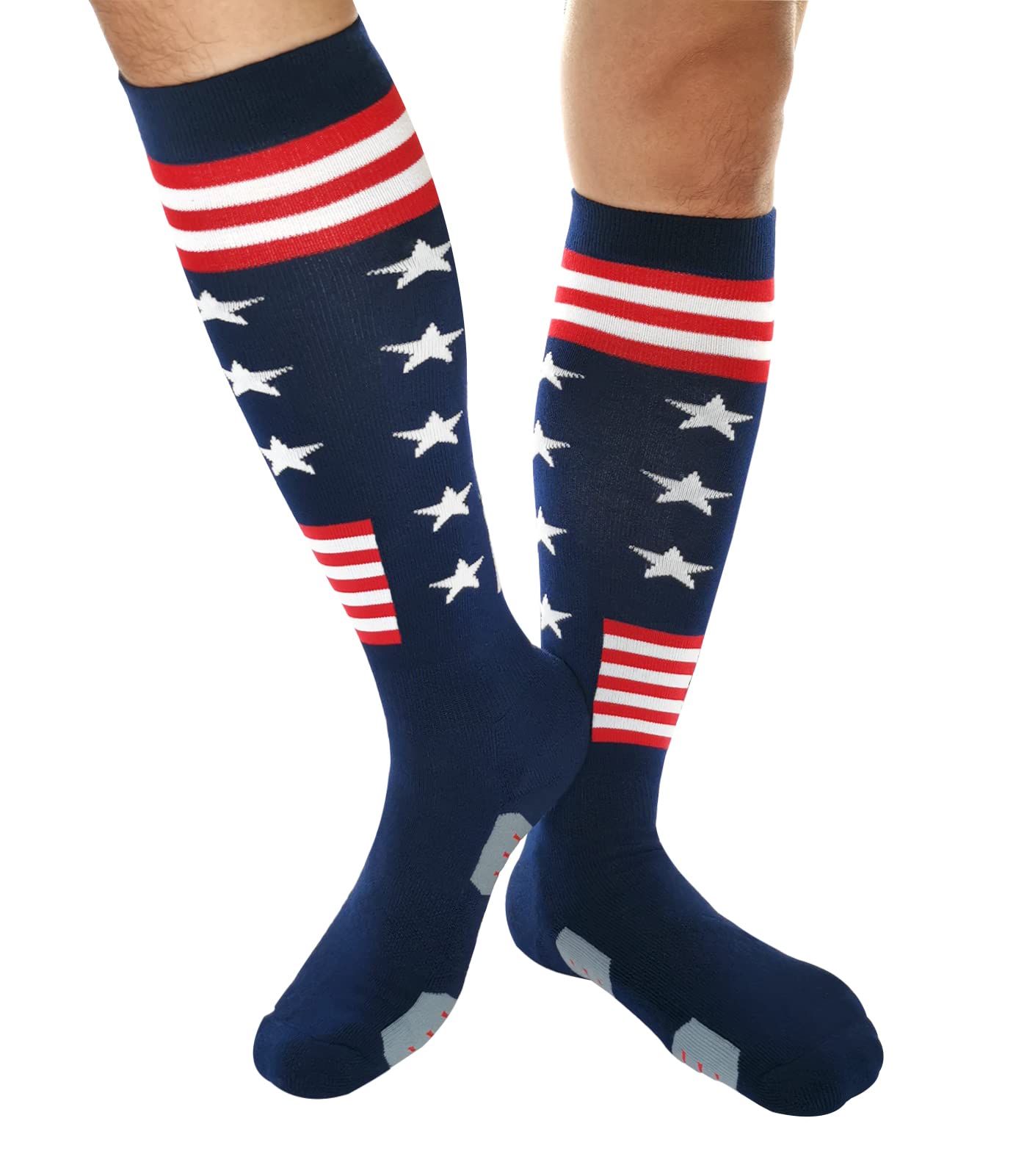 BUENWAZ Knee High American Flag Baseball Socks for Men Athletic Cushioned Patriotic Over the Calf Socks for Softball Football Soccer (Stars & Stripes)