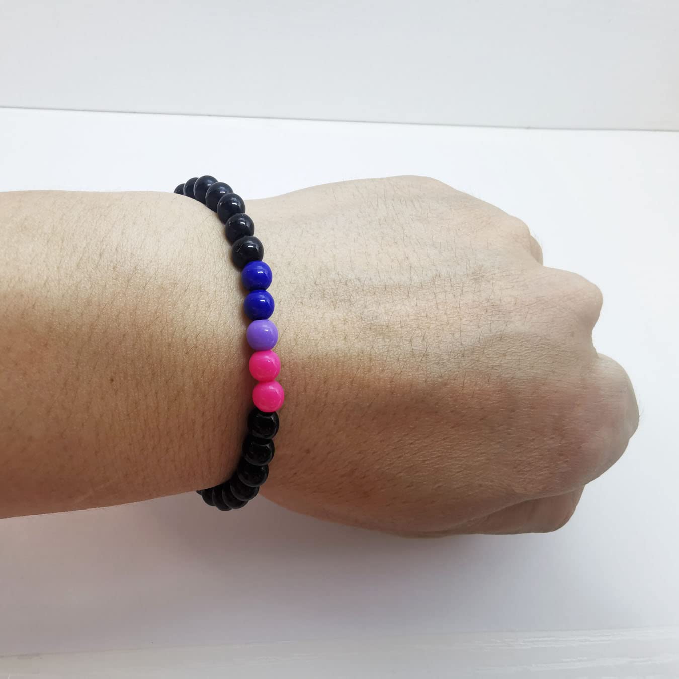 Toogod Bisexual Bracelet - Pink Purple Blue Acrylic and Black Glass 6mm Beads - 7'' Pride colors Bead Bracelets