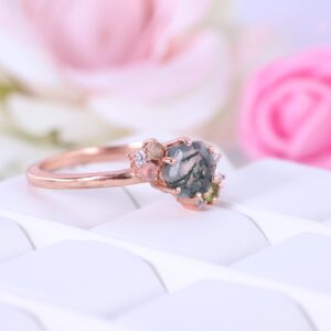 Moss Agate Peridot Opal And Diamond Cluster Ring Art Deco Engagement Ring Rose Gold Plated Gift For Wife BY KANISHKA GEMS JEWELS