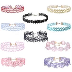 iuviwey colorful lace choker collar set of 10 - vintage-inspired adjustable necklaces - diverse patterns for every occasion