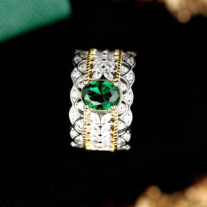 LYLYMIMI Emerald Ring for Women Vintage Adjustable Open rings Gem CZ Women's Ring (Silver)