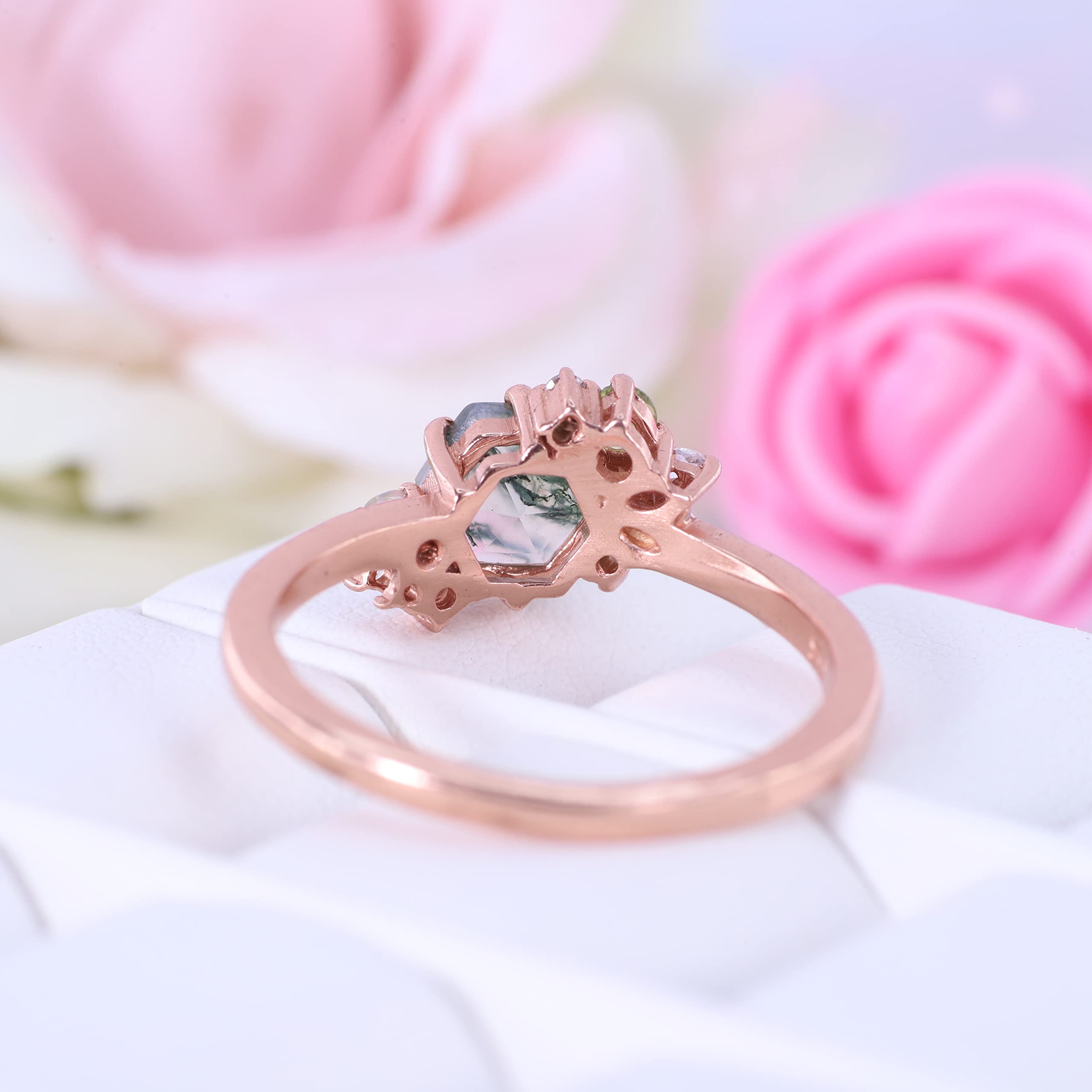 Moss Agate Peridot Opal And Diamond Cluster Ring Art Deco Engagement Ring Rose Gold Plated Gift For Wife BY KANISHKA GEMS JEWELS