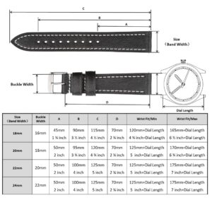 Berfine 18mm Soft Vegetable Tanned Leather Watch Bands, Quick Release Watch Strap Replacement, Black