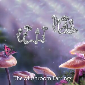 TIGER RIDER Mushroom 925 Sterling Silver Earrings Stud Claw Earrings Cuff Cute Gothic Jewelry for Women Gift…