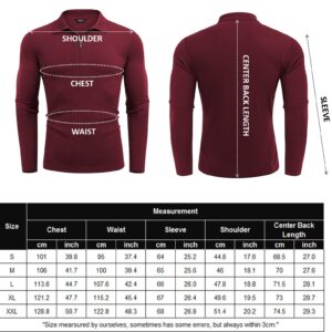 COOFANDY Men's Fitted T Shirts Long Sleeve Slim Fit Knitted Muscle Polo Shirts Stretch Pullover Shirts for Men Wine Red