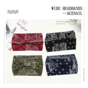 Acenail Wide Headbands Women Knotted Turban Headband Elastic Non Slip Hairbands Floral Workout Headbands Yoga Cotton Hair Scarfs Boho Head Wraps Fashion Hair Accessories for Women 4Pcs(Bohemian)