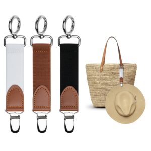 nearockle 3 pieces hat clips for travel handbag backpack luggage, elastic cap clips hat companion for women, outdoor travel accessory chains