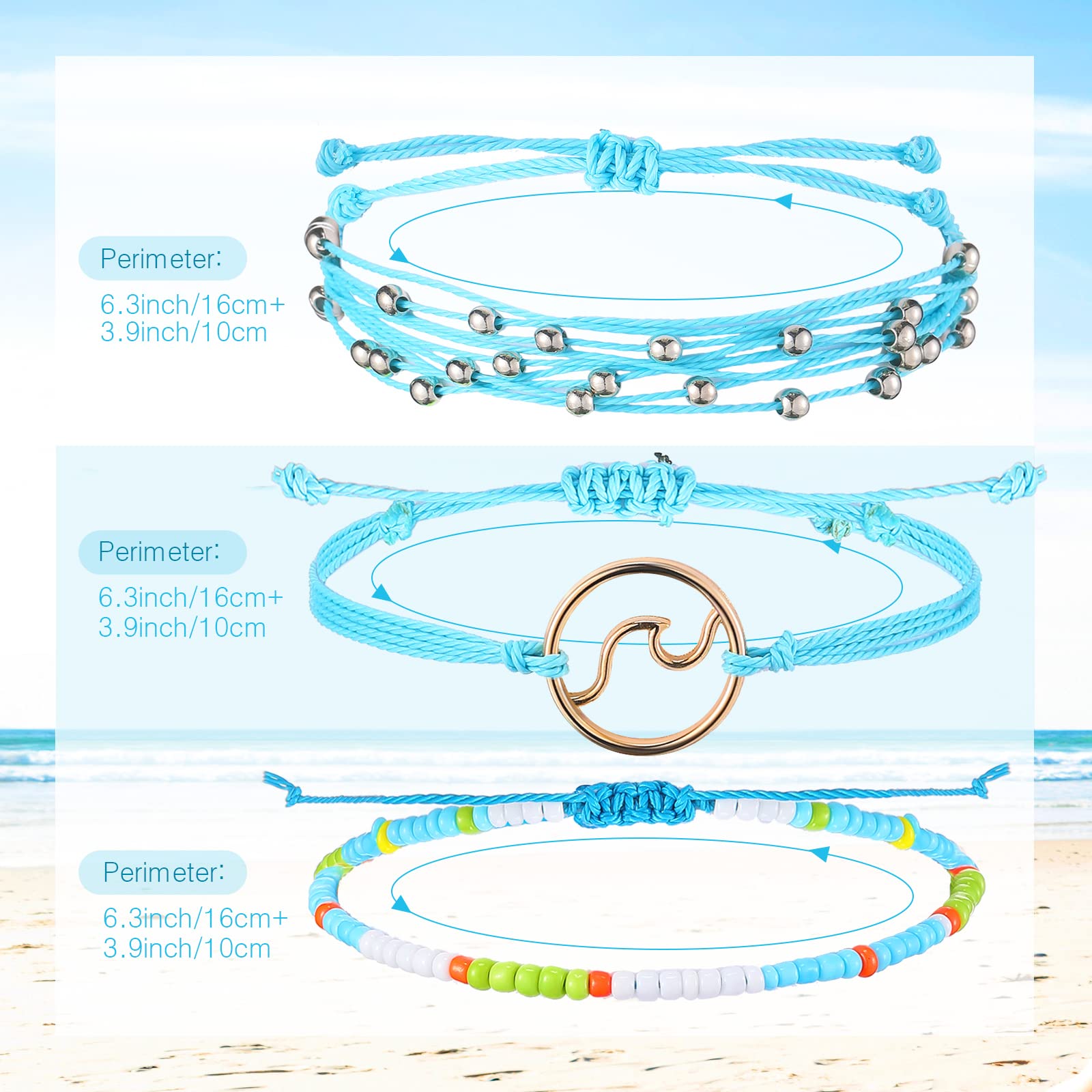 42 Pcs Sunflower Bracelets Surfer Wave Bracelet Handmade Braided Rope Friendship Bracelets Adjustable Bracelets for Women(Elegant Style)